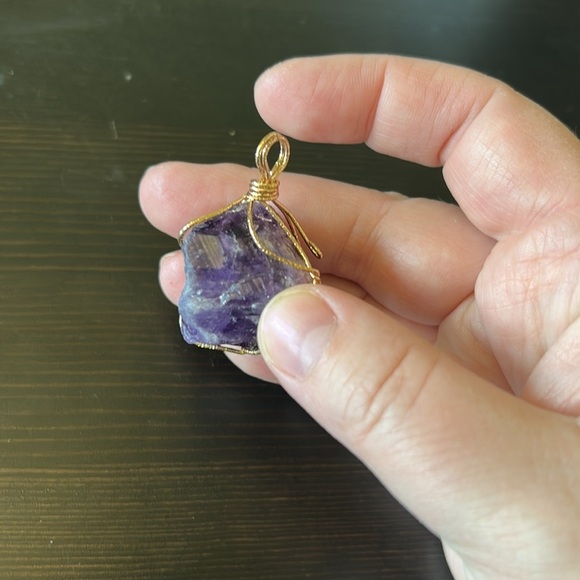 Jewelry | Amethyst Stone Wire Wrapped Pendant Purple | Poshmark